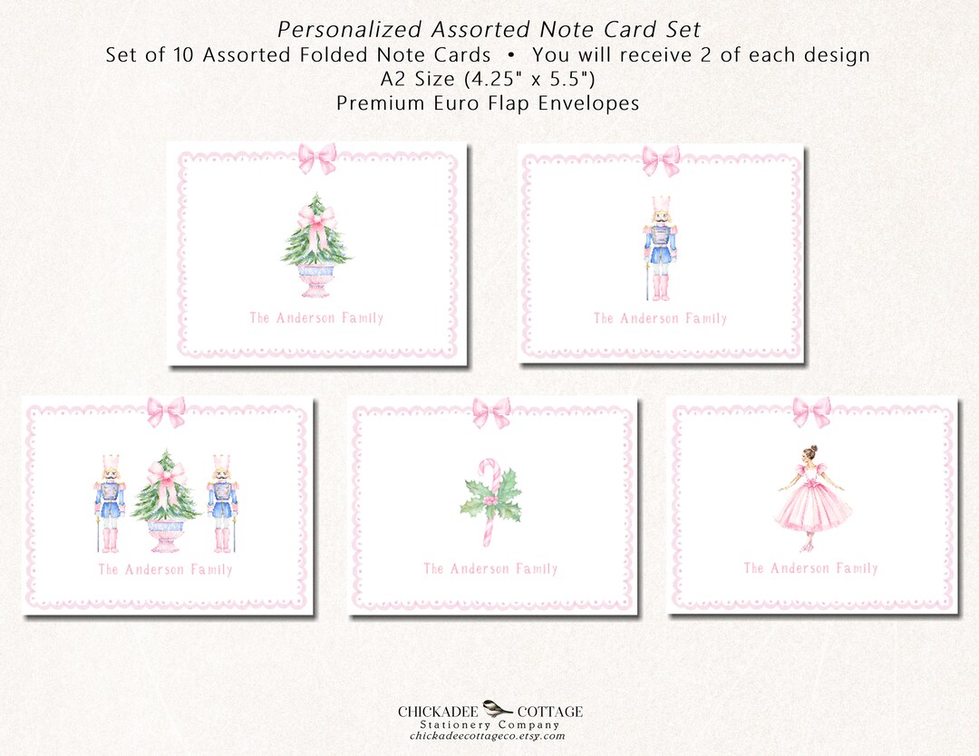 Cute Pink Assorted Christmas Cards, Set of 10 Note Cards With Envelopes ...