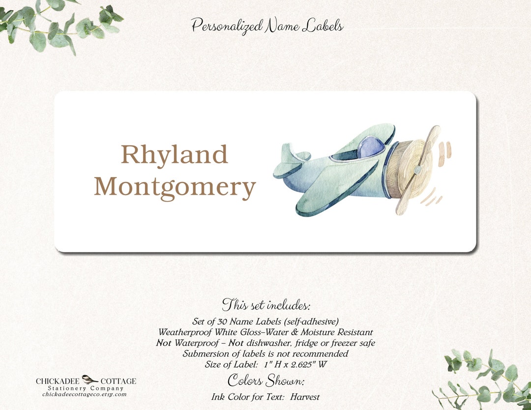 Airplane School Supply Labels, Name Stickers, Labels for School, Labels ...