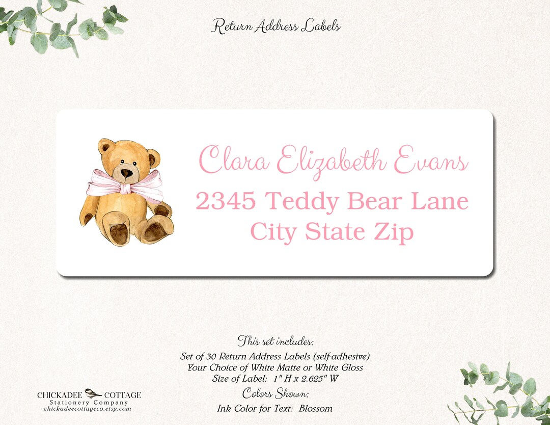 Teddy Bear Return Address Labels, Teddy Bear Baby Shower, Return ...