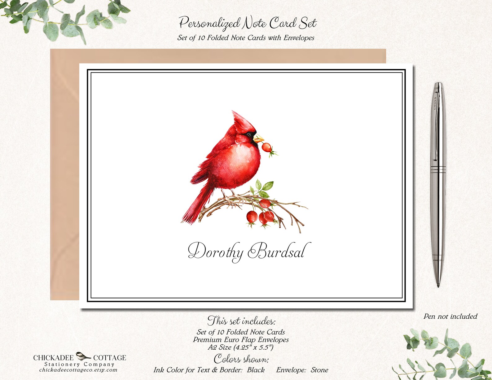 Personalized Cardinal Bird Note Cards With Envelopes Set of - Etsy