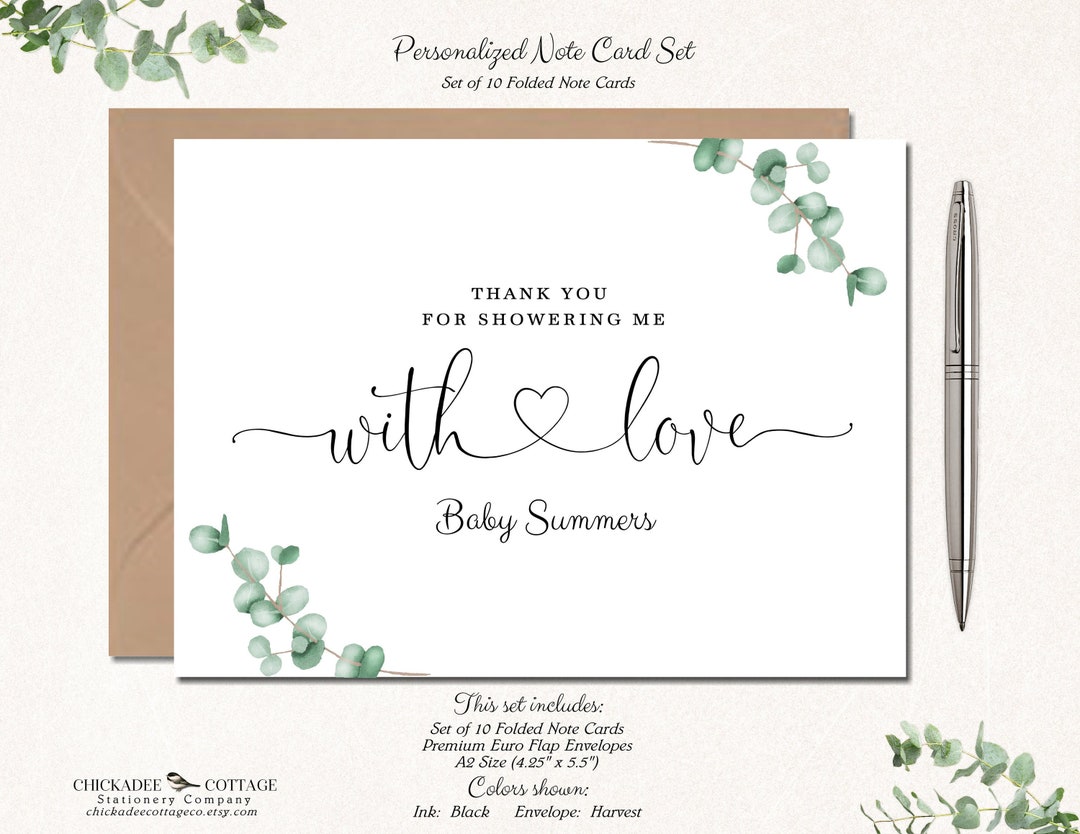 Baby Shower Thank You Cards, Set of 10 Thank You Notes, Personalized ...