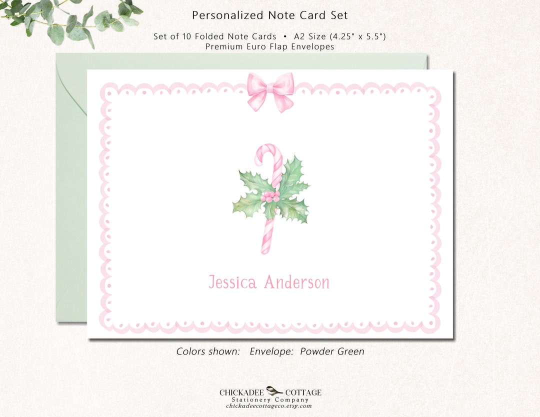 Pastel Christmas Candy Cane Note Cards, Christmas Stationery ...