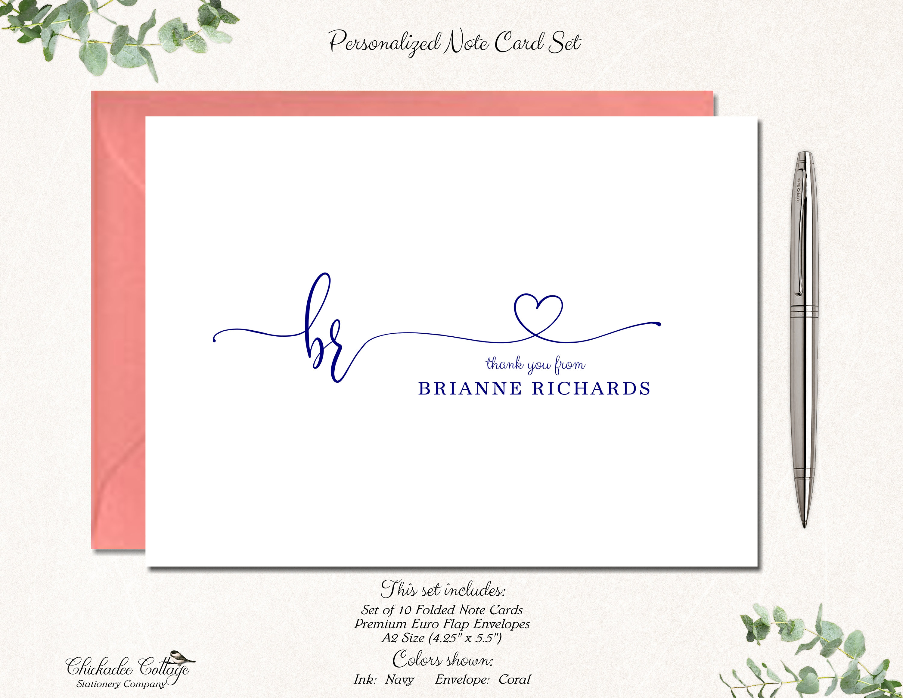 Monogram Thank You Cards, Personalized Thank You Cards, Thank You Notes ...