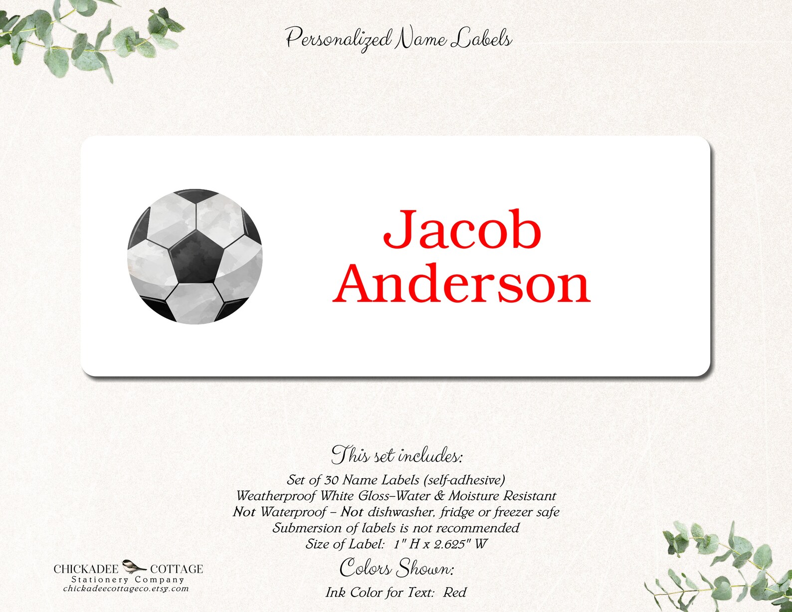 Soccer School Supply Labels Name Stickers Labels for Boys | Etsy