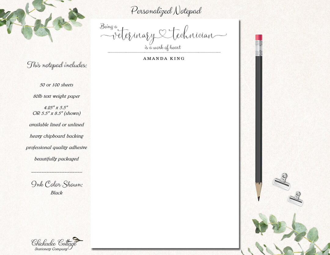 Vet Tech Gift, Personalized Notepad, Veterinary Technician Gift, Vet ...