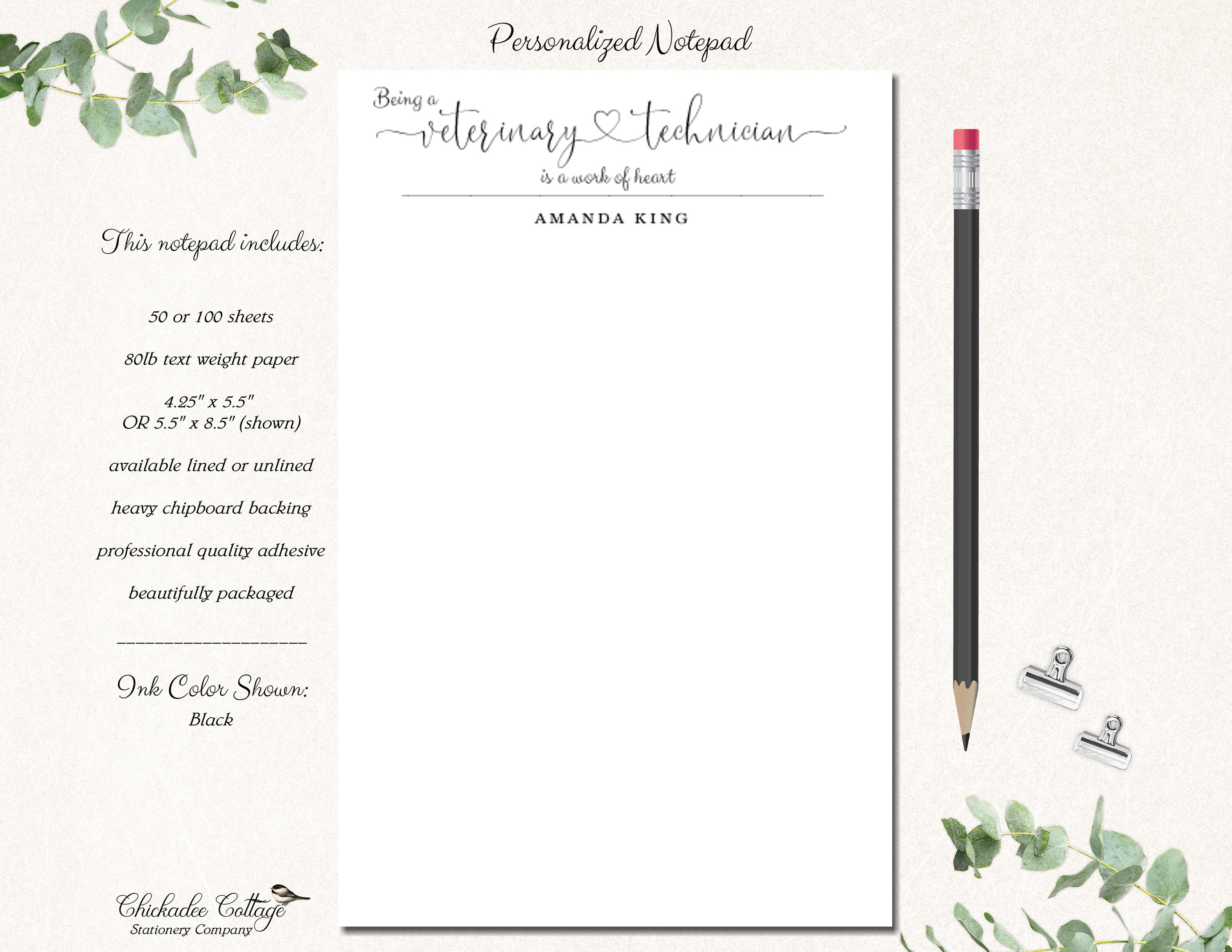 Vet Tech Gift Personalized Notepad Veterinary Technician | Etsy