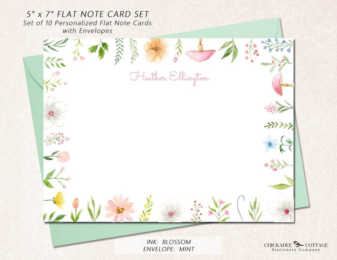 Personalized Stationery Note Card Set With Envelopes, Set of 10 Flat 5 ...