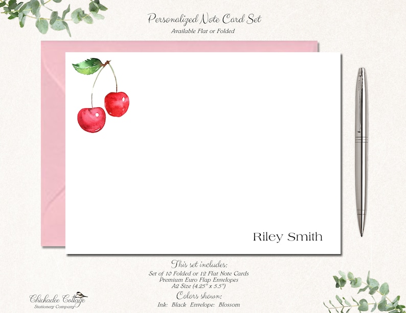 Personalized Cherry Note Cards Stationery With Fruit Cherry - Etsy
