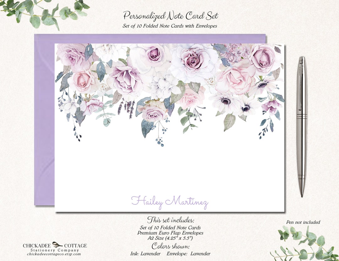 Personalized Floral Note Cards, Set of 10 Notecards With Envelopes ...