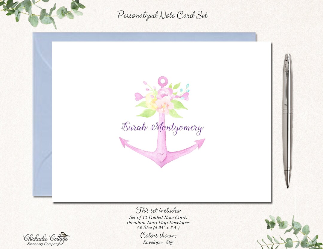 Personalized Anchor Note Cards Set Set of 10 Stationery Note - Etsy