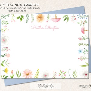 Personalized Stationery Note Card Set With Envelopes, Set of 10 Flat 5 ...