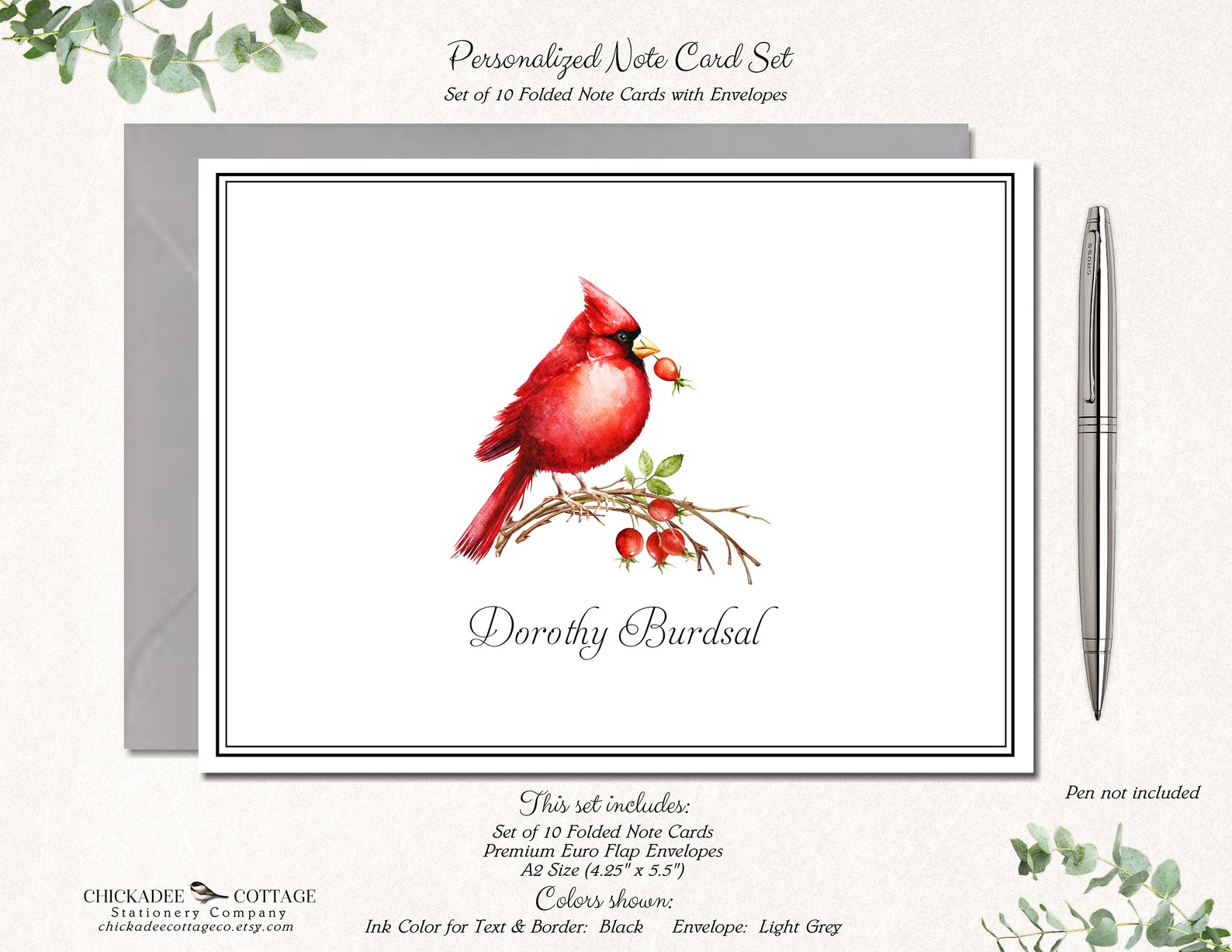 Personalized Cardinal Bird Note Cards With Envelopes Set of - Etsy