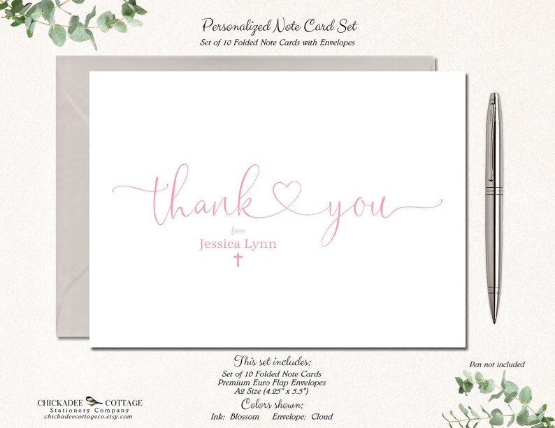 Baptism Thank You Cards, Baptism Thank You Notes, Baptism Girl ...