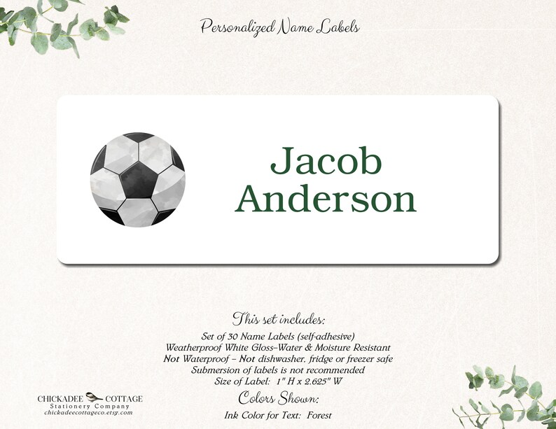 Soccer School Supply Labels Name Stickers Labels for Boys | Etsy
