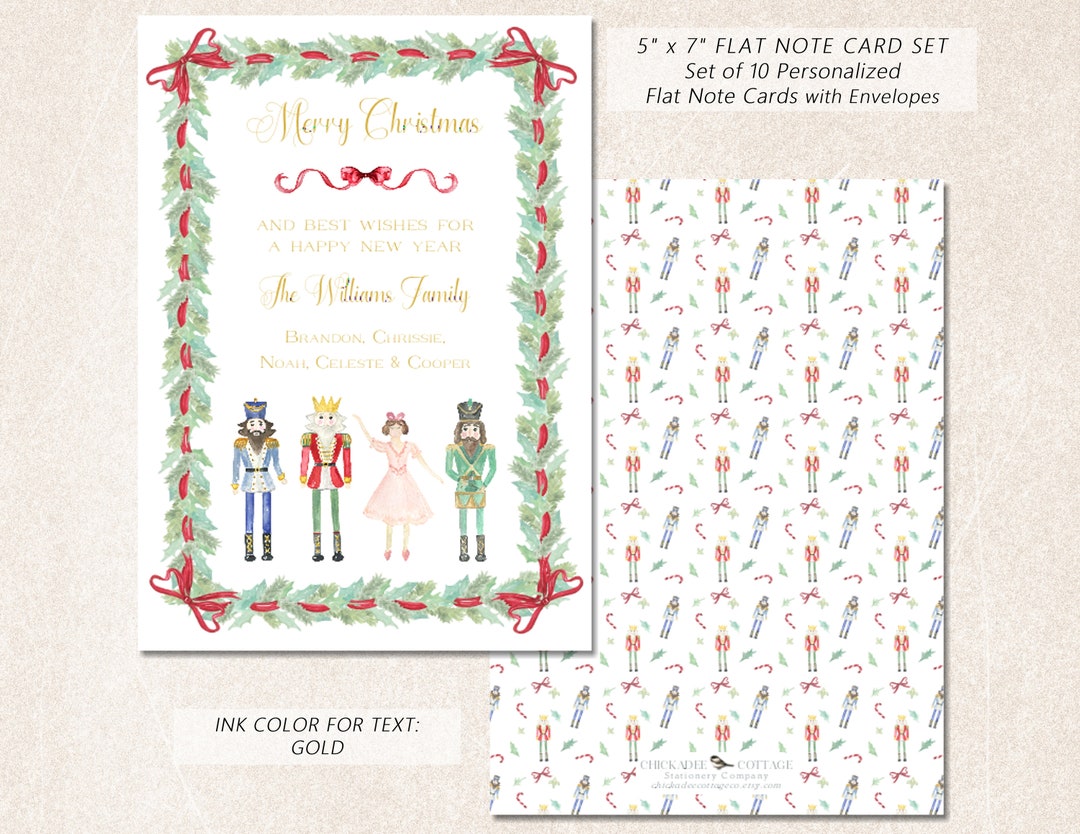 Personalized Nutcracker Christmas Card Set, Set of 10 Flat 5" X 7 ...