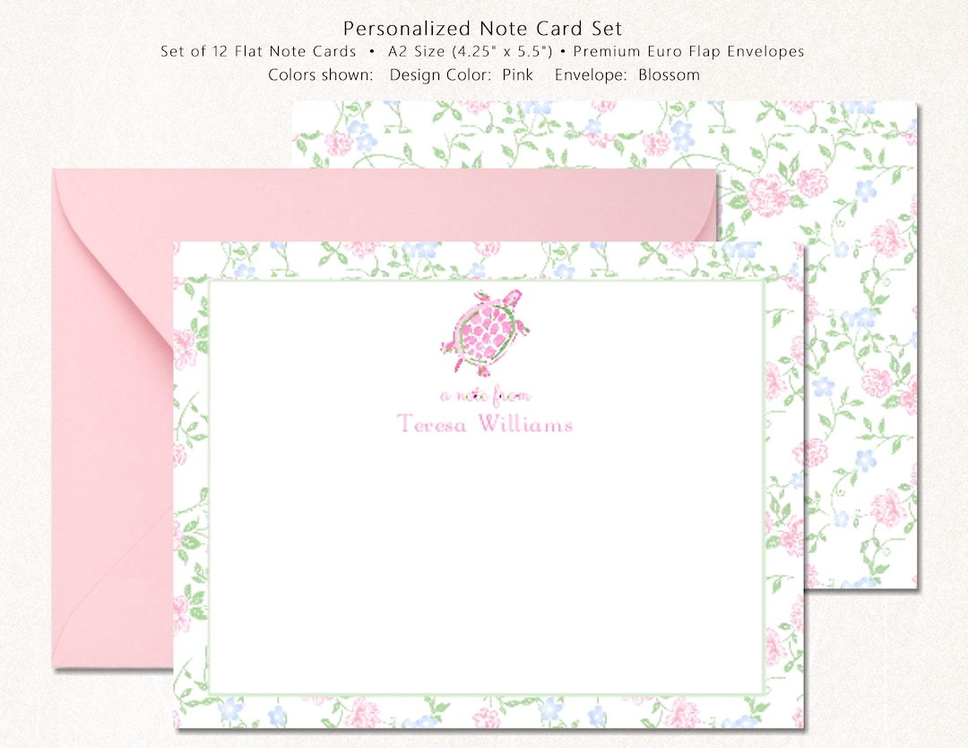 Sea Turtle Note Card Set With Envelopes, Set of 12 Flat Personalized ...