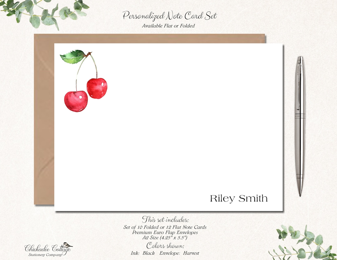 Personalized Cherry Note Cards, Stationery With Fruit, Cherry Gift ...