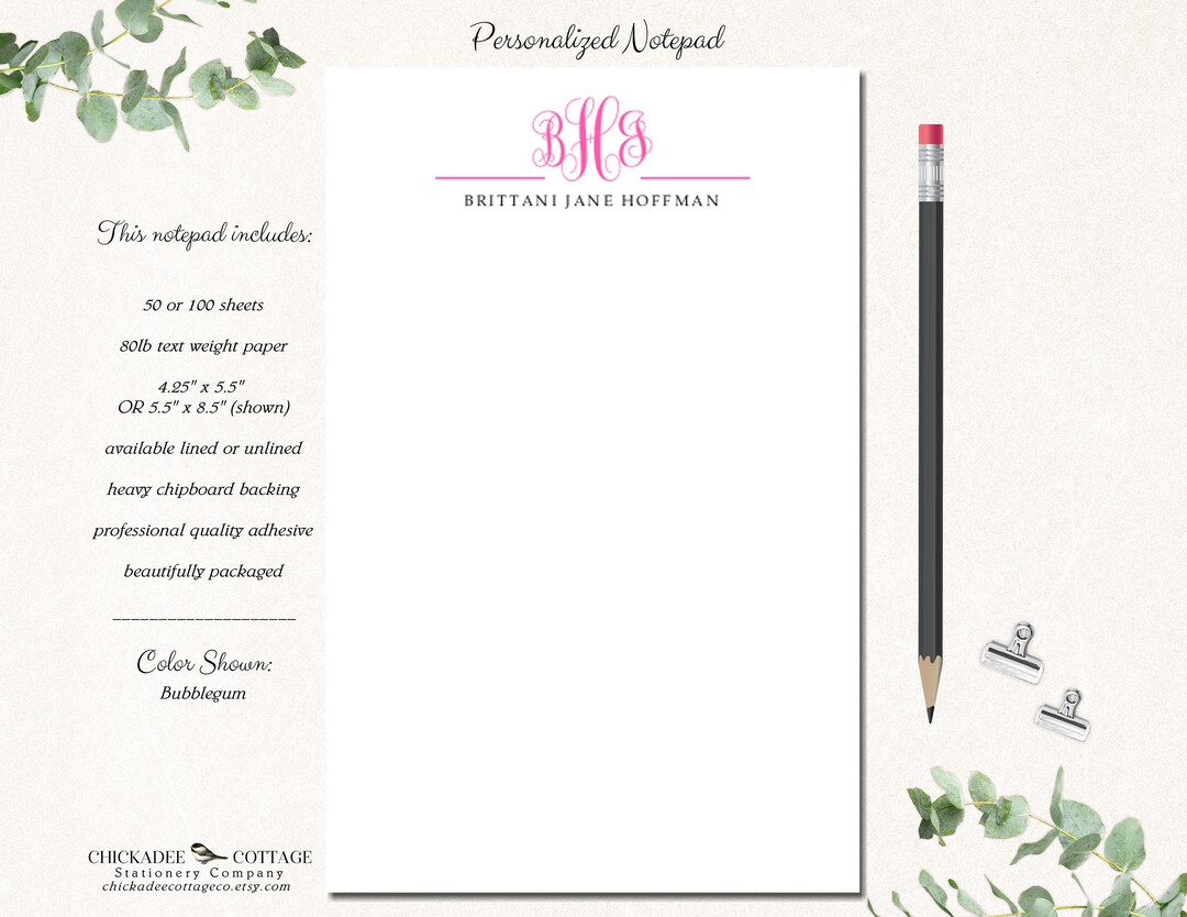 Personalized Notepad | Monogram Notepad | Personalized Gift | Memo Pad ...