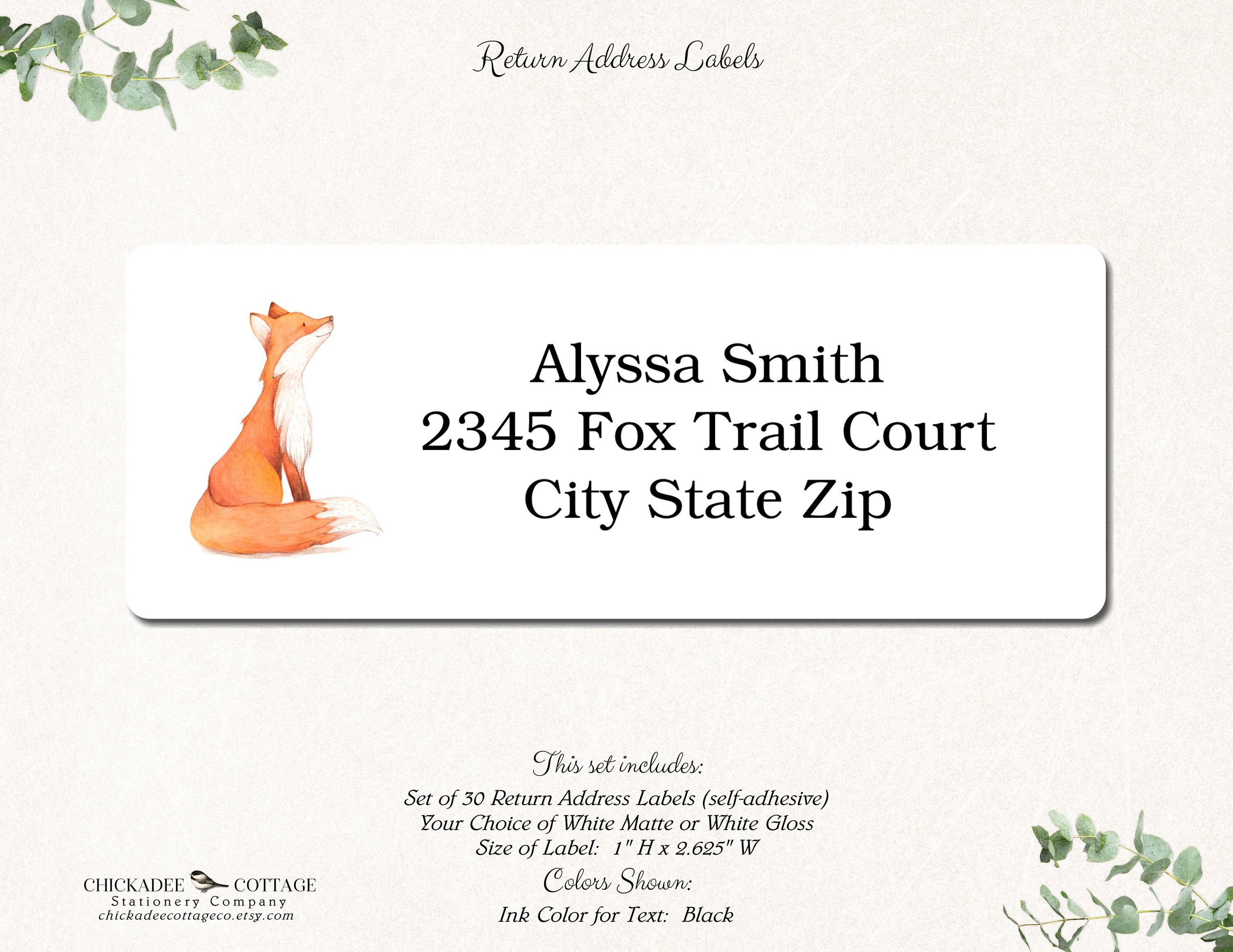 Fox Return Address Labels Fox Return Address Stickers Fox | Etsy