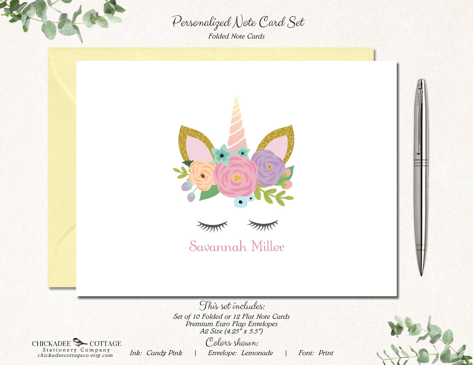 Unicorn Note Cards Personalized Unicorn Stationery for Girls | Etsy