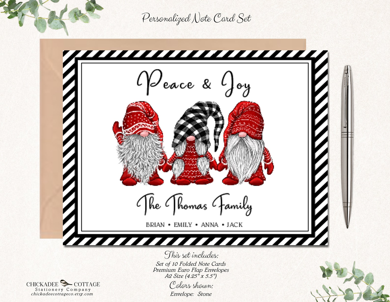 Personalized Gnome Christmas Cards | Christmas Cards Pack | Set of 10 ...