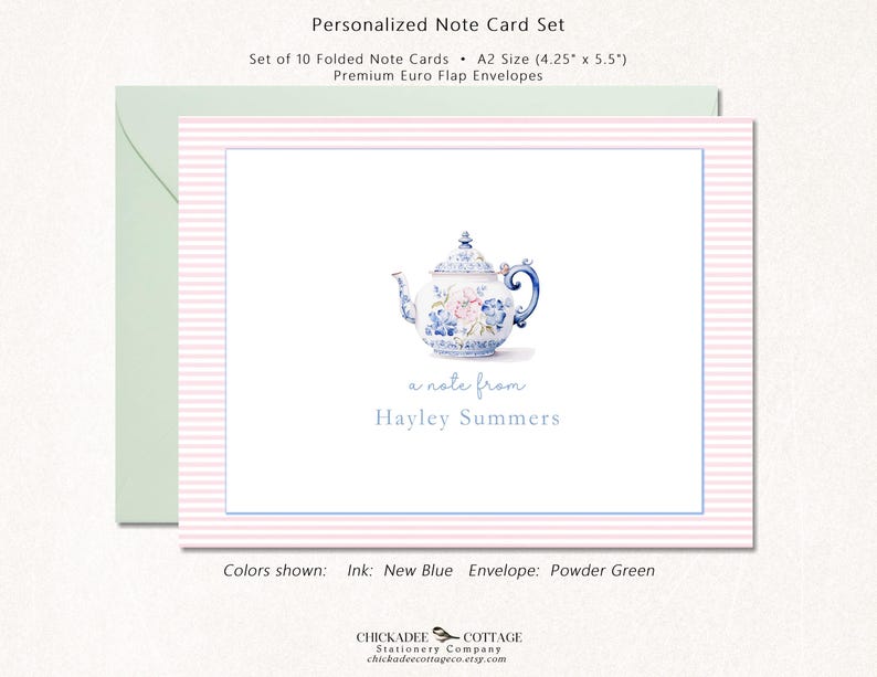 Personalized Tea Note Cards Set With Envelopes, Set of 10 Blank Inside ...