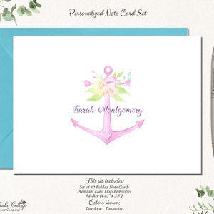 Personalized Anchor Note Cards Set, Set of 10 Stationery Note Cards ...