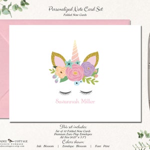 Unicorn Note Cards | Personalized Unicorn Stationery for Girls ...