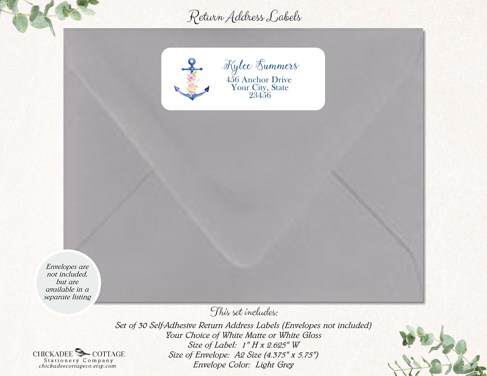 Nautical Return Address Labels With Anchor | Return Address Stickers ...