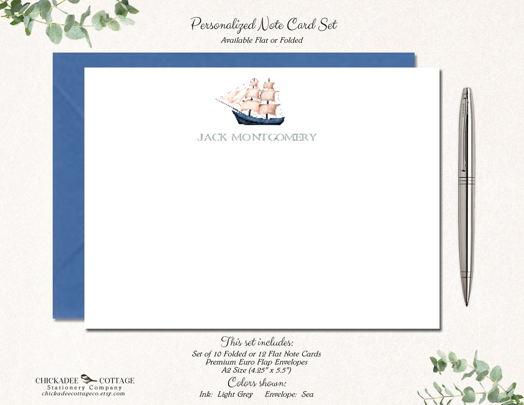 Personalized Ship Stationery Set, Set of 10 Folded or 12 Flat Cards ...