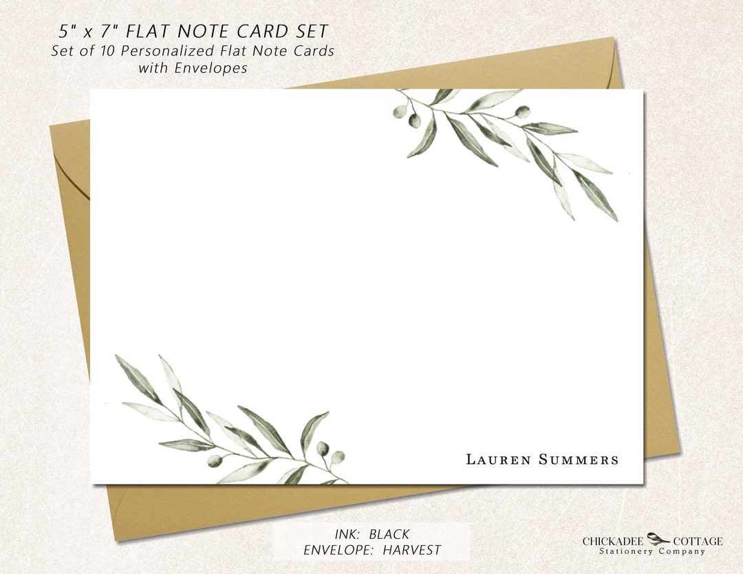 Personalized Note Cards With Envelopes, Set of 10 Flat 5" X 7" Boxed ...