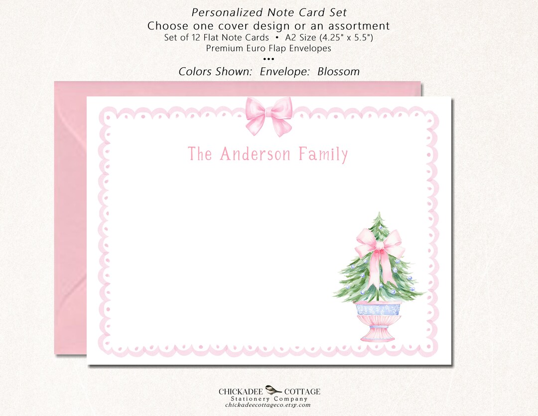 Christmas Note Cards, Pink Christmas Stationery, Christmas Greeting ...