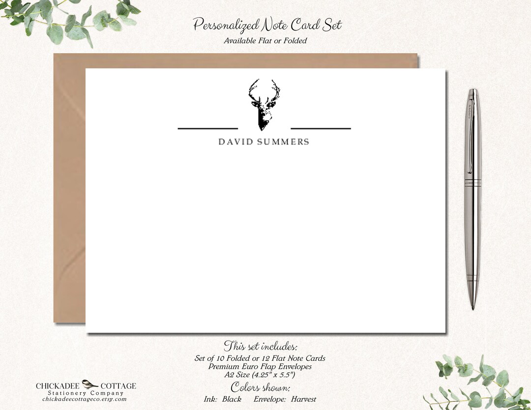 Deer Head Personalized Note Cards | Gift for Men | Hunting | Nature ...