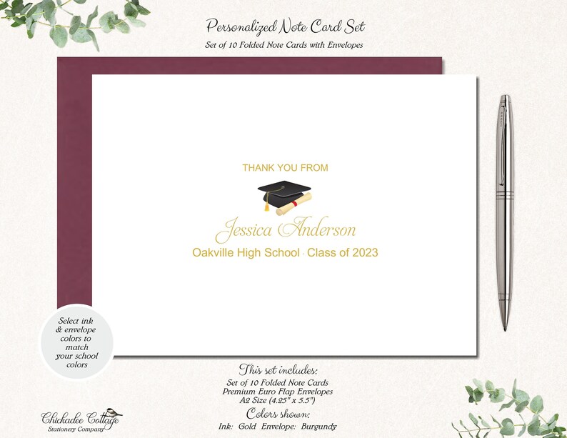Set of 10 Personalized Graduation Thank You Cards With Envelopes ...