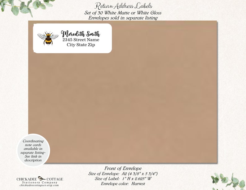 Bee Return Address Labels | Personalized Stationery Set of 30 - Etsy
