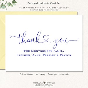 Personalized Family Thank You Cards, Set of 10 Folded Thank You Notes ...