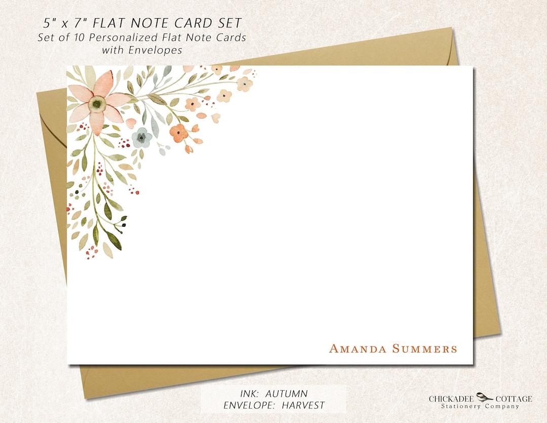 Personalized Stationery Note Card Set With Envelopes, Set of 10 Flat 5 ...