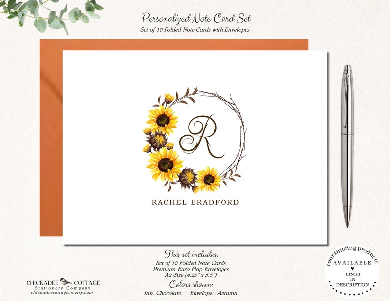 Sunflower Monogram Personalized Stationery Sunflower Note - Etsy