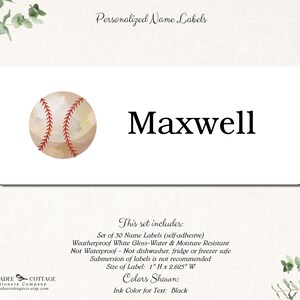 School Supply Labels Baseball, Name Stickers, Labels for Boys, Book ...