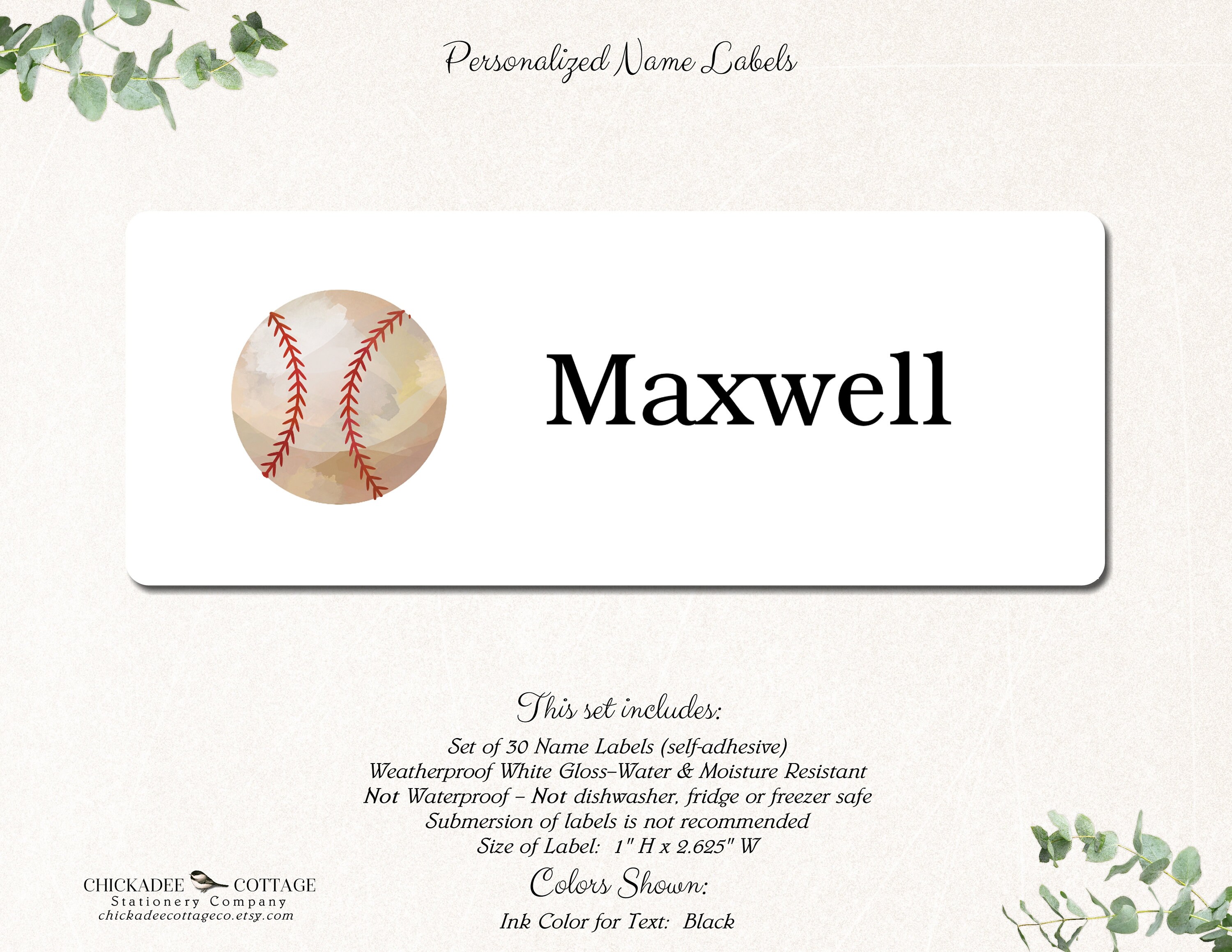 School Supply Labels Baseball Name Stickers Labels for Boys | Etsy