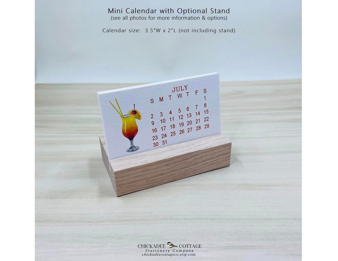 Mini Calendar for 2026 With Optional Wood or Metal Stand, 3.5"w X 2"l ...