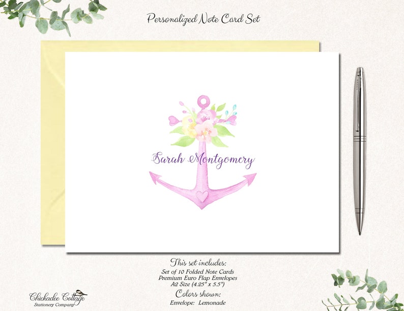 Personalized Anchor Note Cards Set, Set of 10 Stationery Note Cards ...