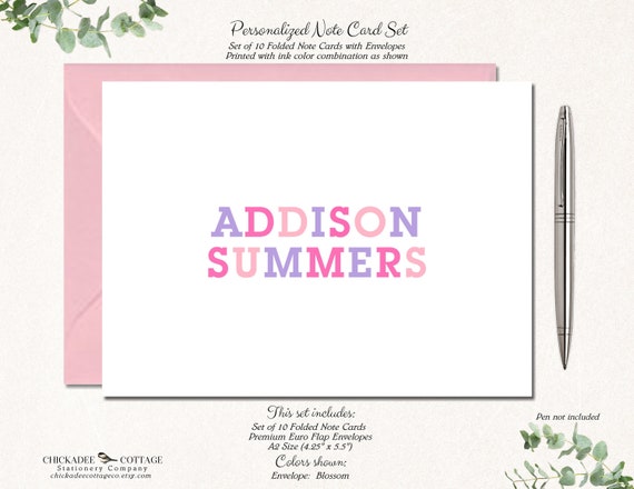 Personalized Note Cards for Girls Kids Stationery Thank You - Etsy