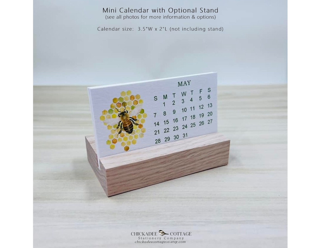 2026 Mini Honeybee Calendar With Optional Wood or Metal Stand, 3.5"w X ...