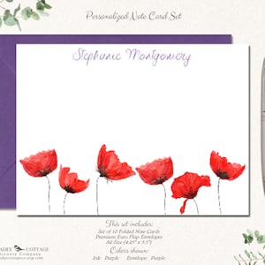 Personalized Poppy Note Cards With Envelopes | Set of 10 Notecards ...