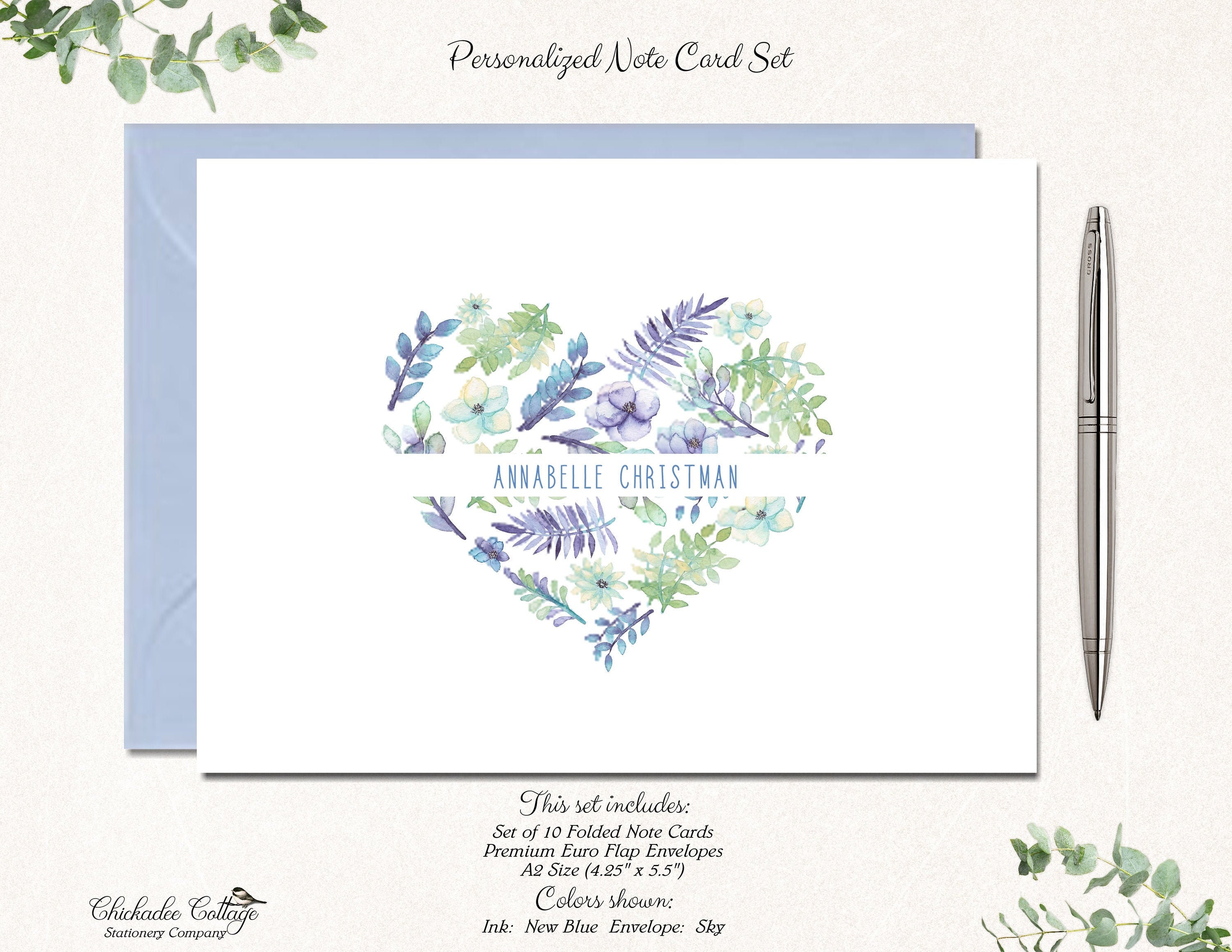 Personalized Floral Heart Note Cards | Heart Gift | Stationery With ...