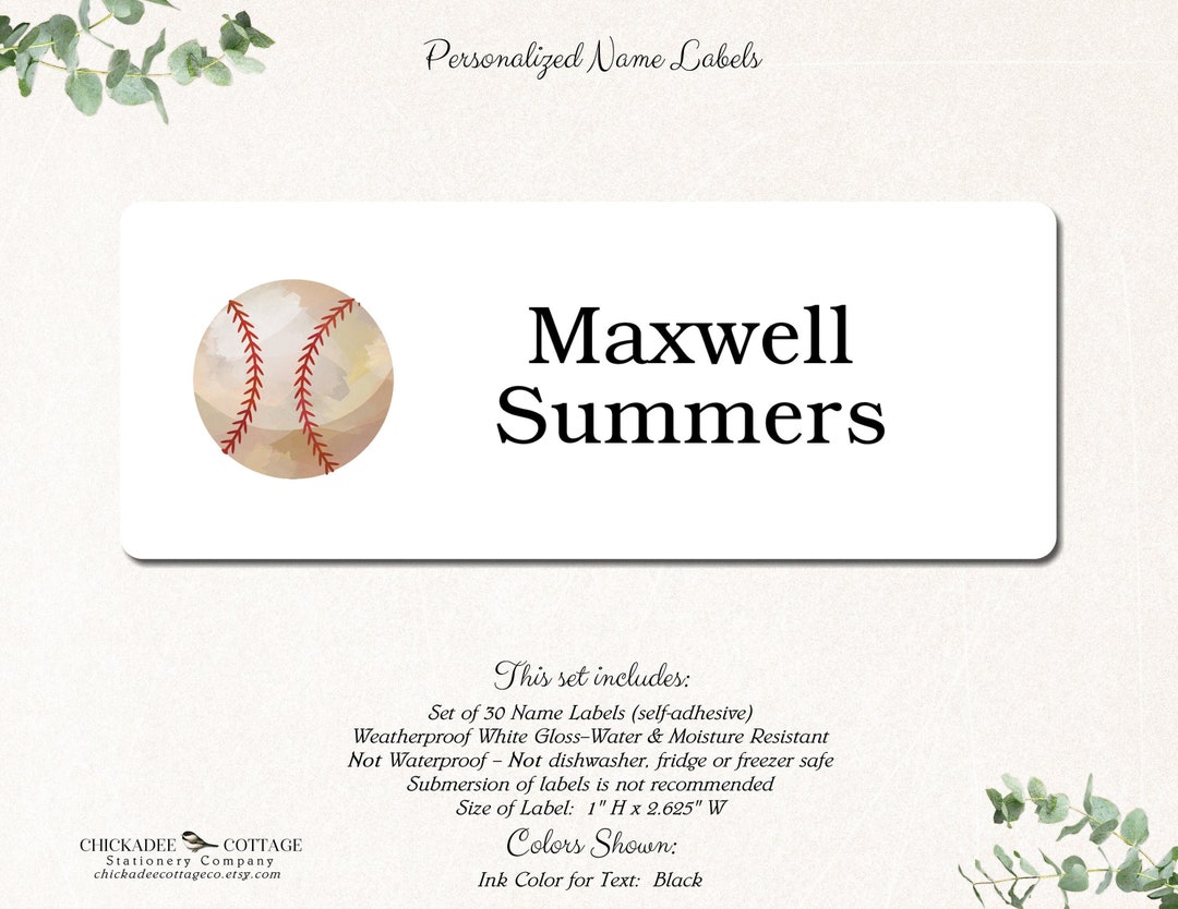 School Supply Labels Baseball, Name Stickers, Labels for Boys, Book ...