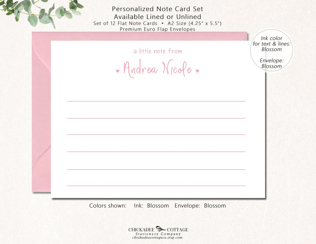 Girls Stationery, Personalized Gifts for Girls, Set of 12 Custom Flat ...
