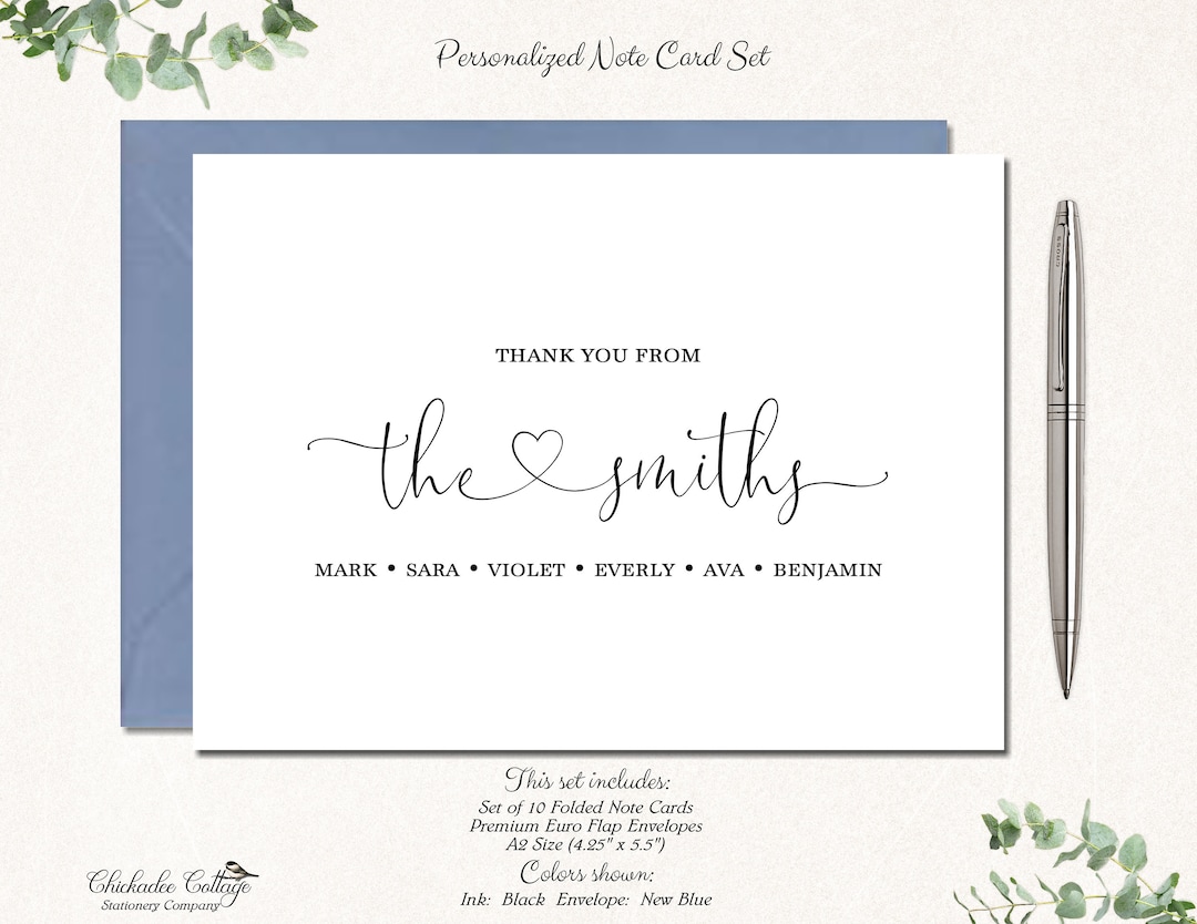 Personalized Family Thank You Cards, Set of 10 With Envelopes, Family ...