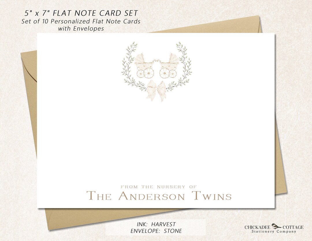 Twins Baby Shower Thank You Cards With Envelopes, Set of 10 Flat 5" X 7 ...